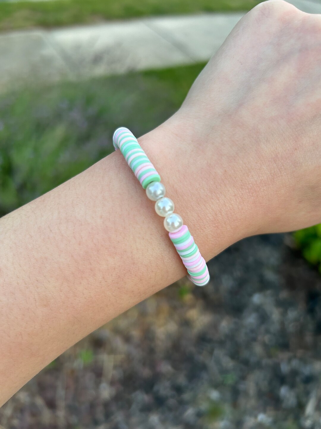Preppy Pearl Clay Bead Bracelet, Heishi Bracelet, Beaded Bracelet, Clay ...