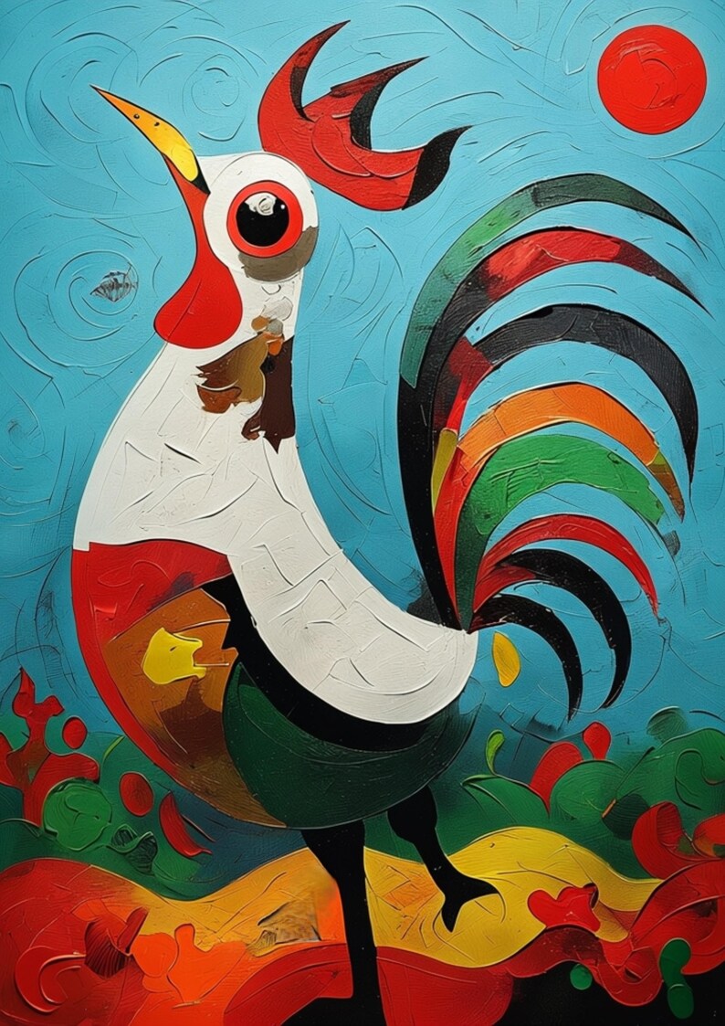 Vibrant Abstract Rooster Inspired by Joan Miró's Style Surreal|colorful ...