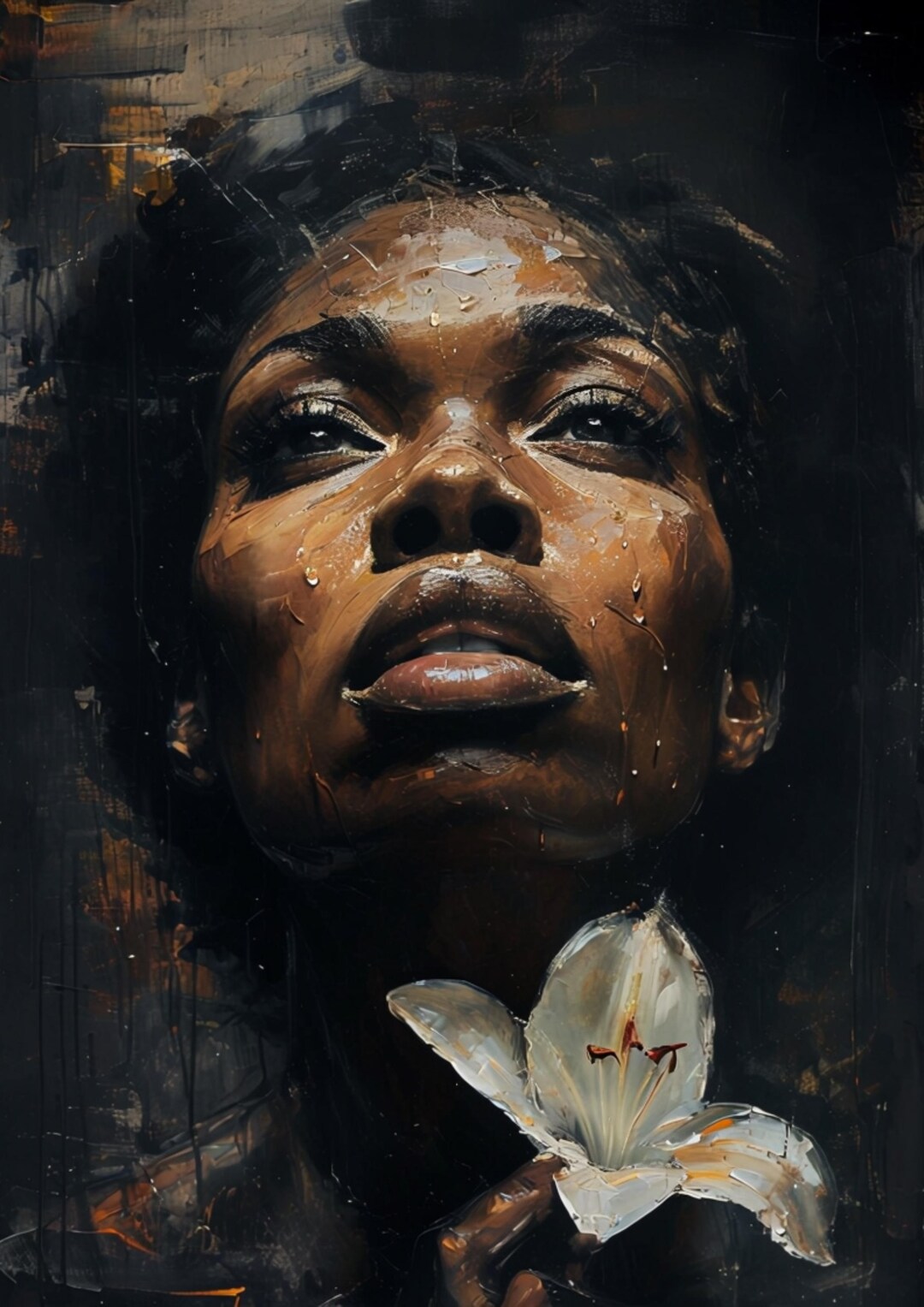 Chiaroscuro Portrait Art Print: Woman With Flower (digital Download) - Etsy