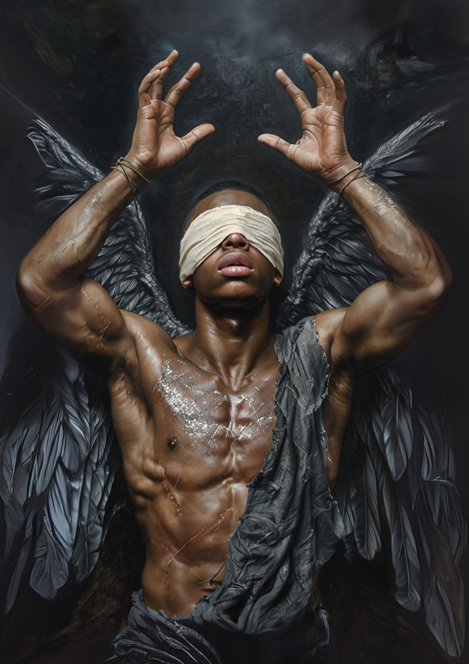 Painting of Fallen Angel, Hyperrealistic Black Art| Black Art Print ...