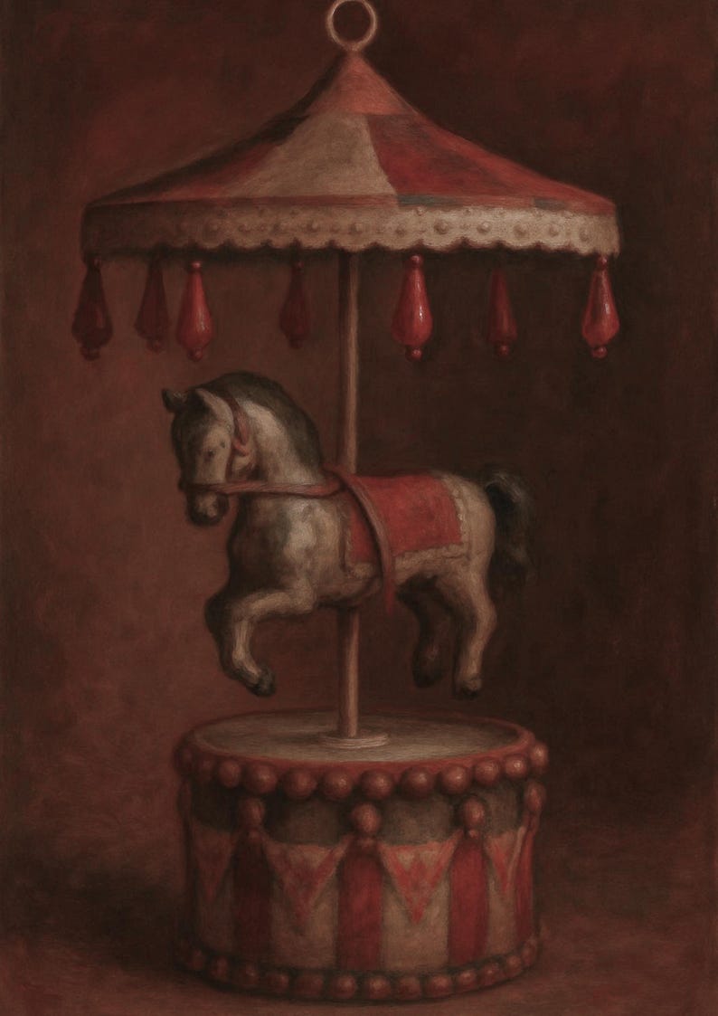 Vintage Carousel Horse Art Print: Nostalgic Fairground Decor (digital ...