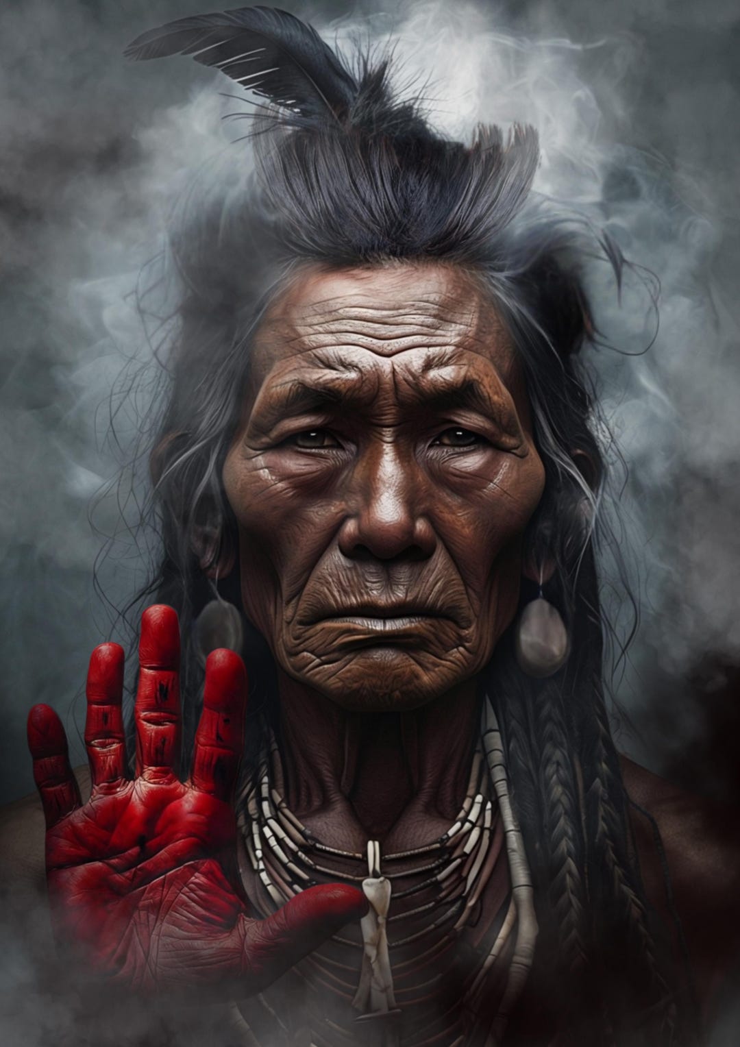 Native American Crow Chief Portrait: Dramatic Realism Art Print ...