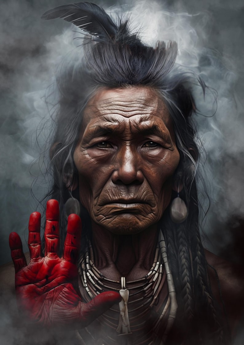 Native American Crow Chief Portrait: Dramatic Realism Art Print ...