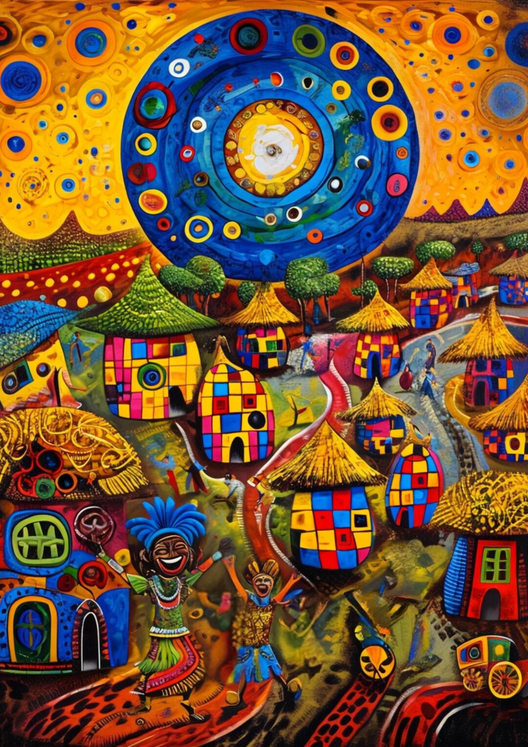 Hundertwasser Style Village Art Print: Colorful Naive Wall Decor ...