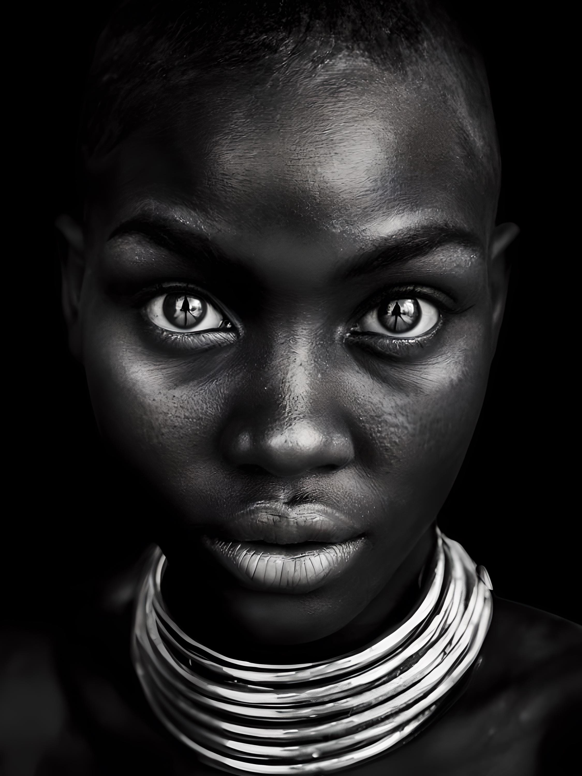 Intense Black and White Portrait of Contemplative African Woman Black ...