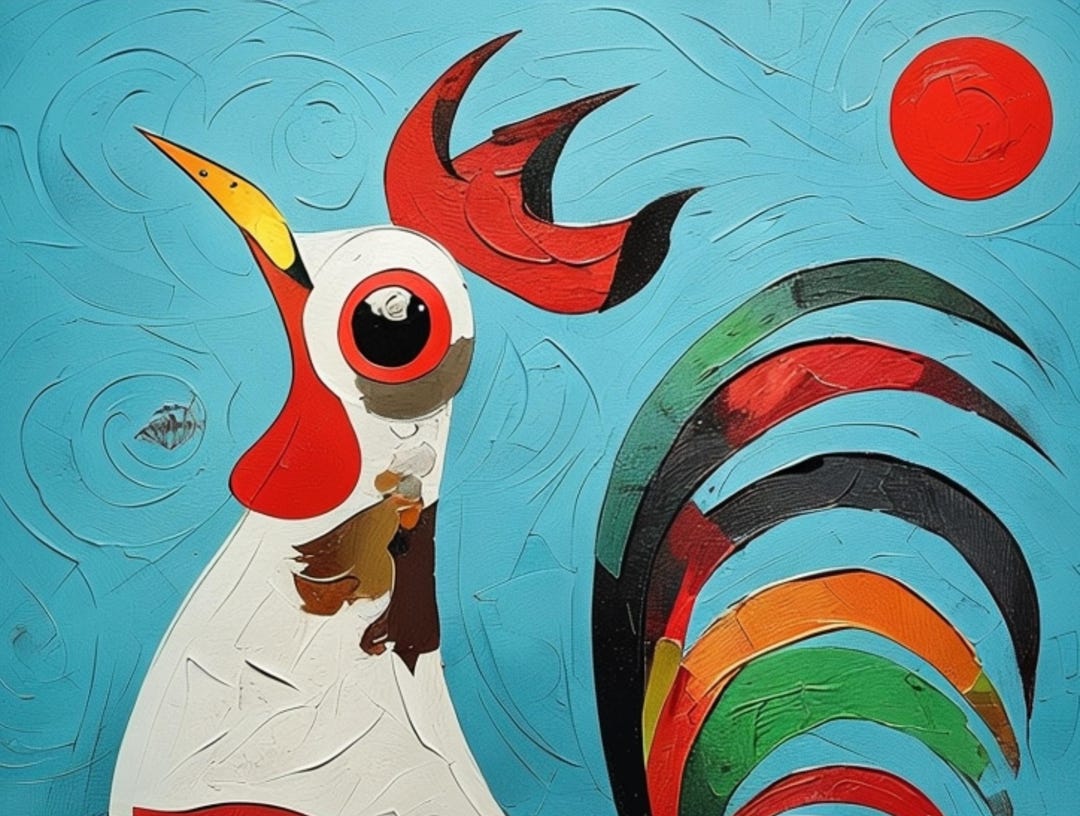 Vibrant Abstract Rooster Inspired by Joan Miró's Style Surreal|colorful ...