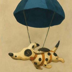 Flying Dog Art Print - Parachute Puppy Decor, Cute Animal Illustration ...