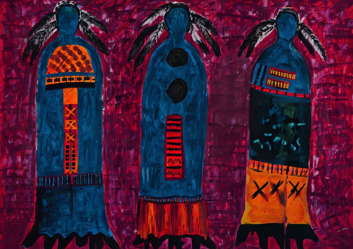 Three Sisters Art Print: Native American Inspired Figures (digital ...