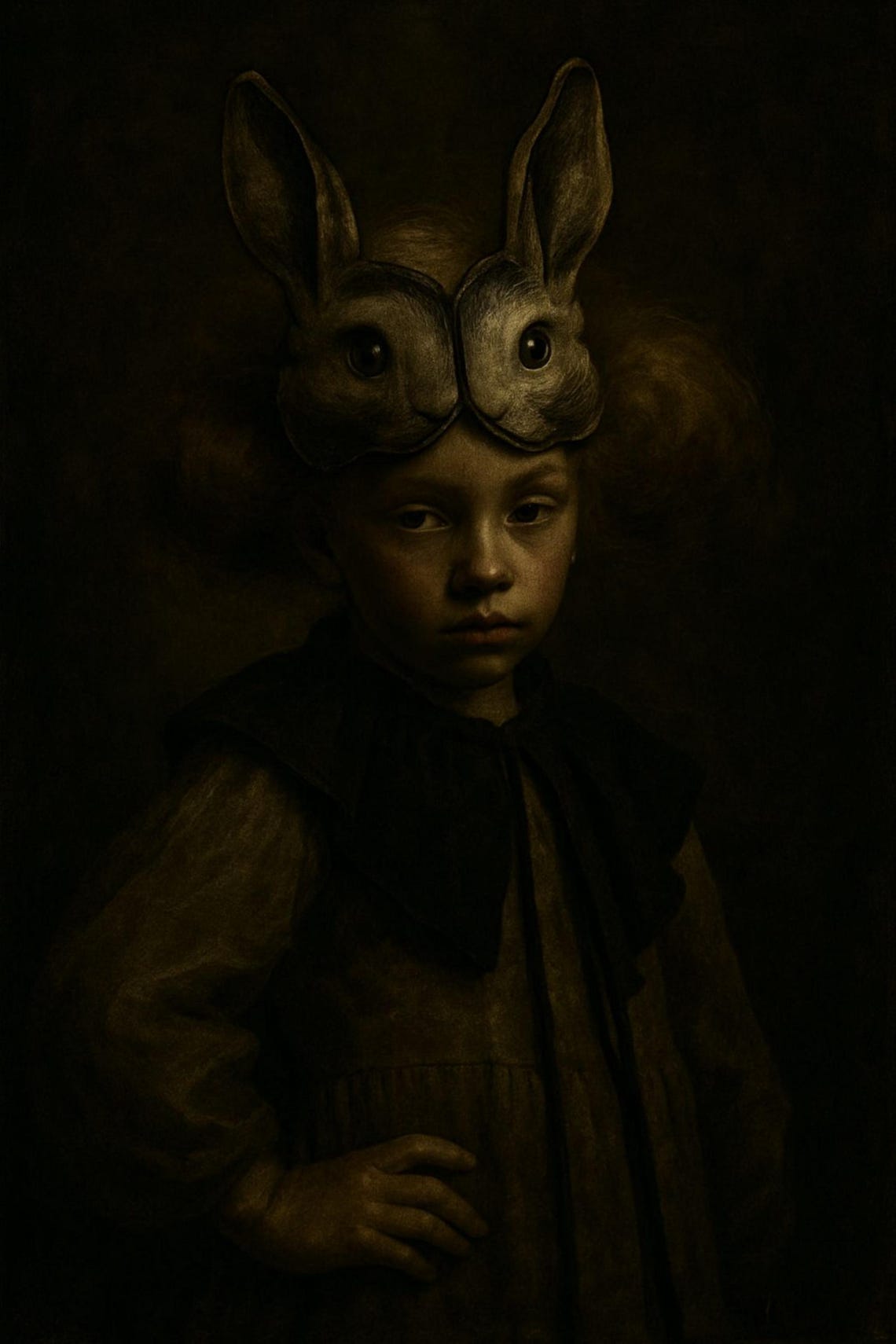 Child in Rabbit Mask Art Print: Whimsical Dark Fantasy (digital ...
