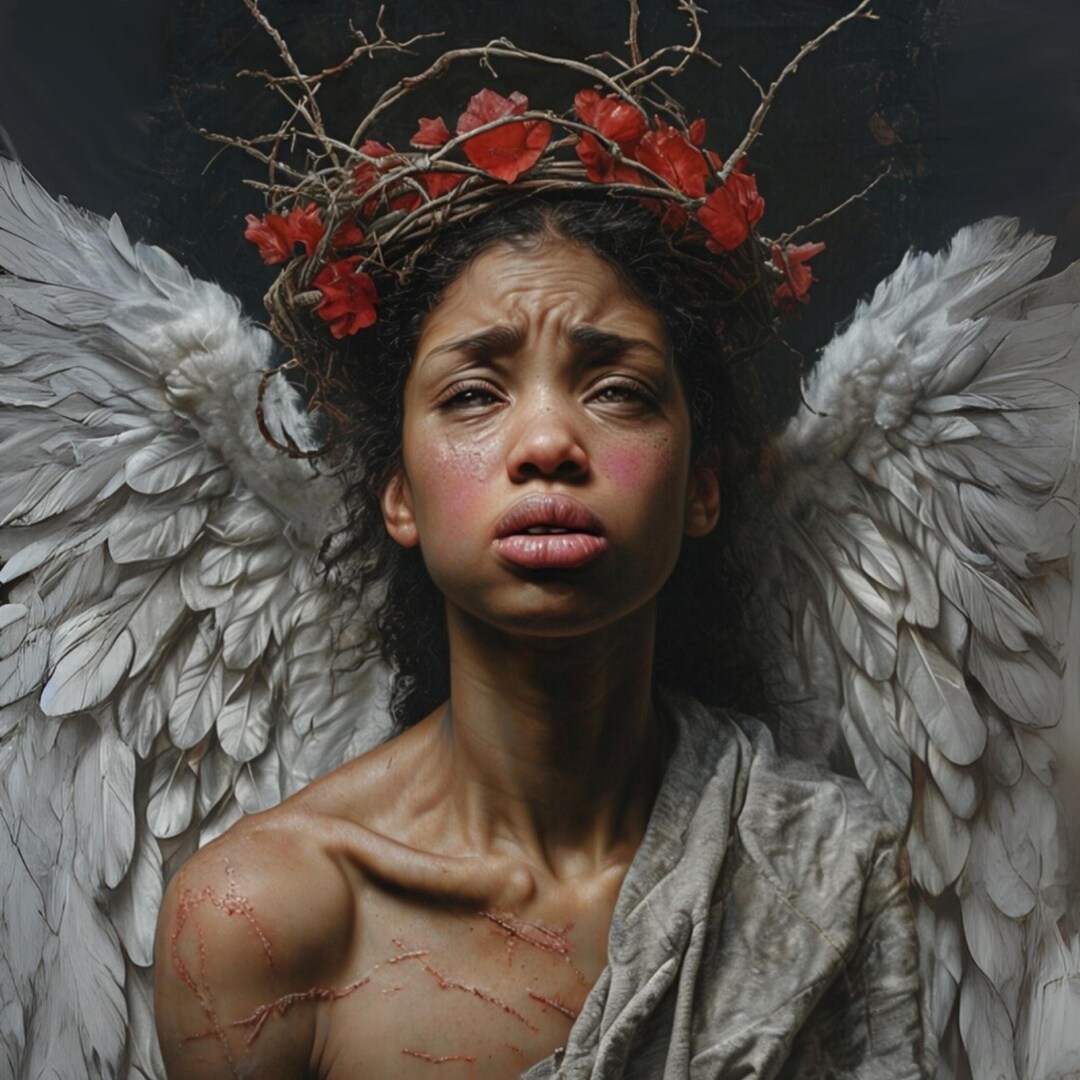 Fallen Angel Art Print | Hyperrealistic Rose Crown Portrait | Digital ...