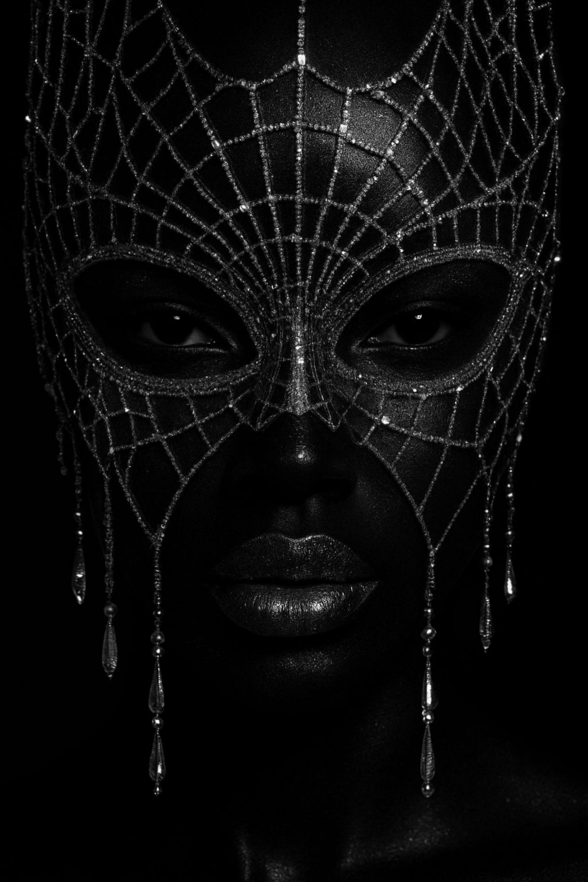 Midnight Veil, Sparkling Masked Face, Diamond Mask | Black Art Print ...