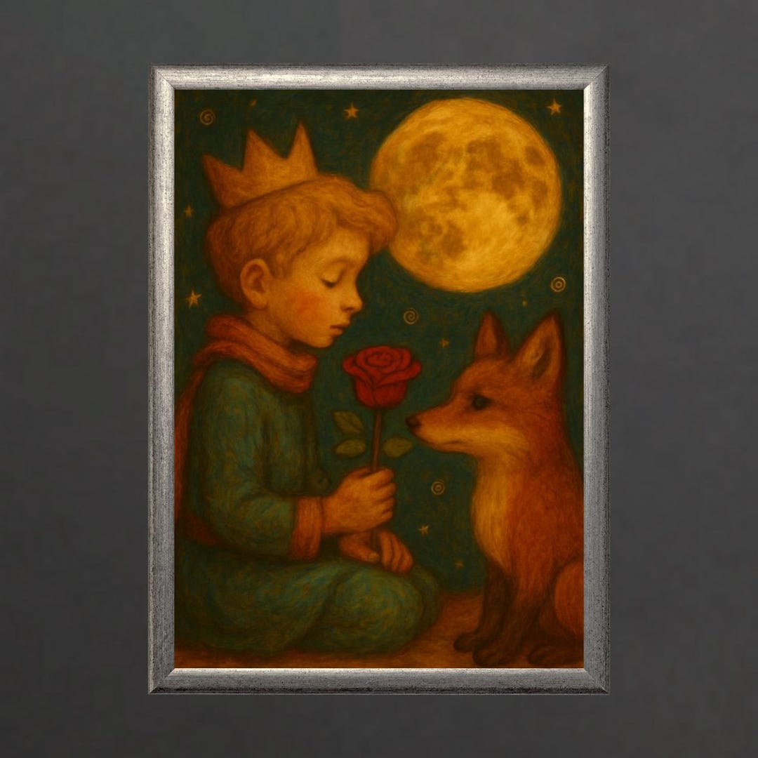 Little Prince & Fox - Whimsical Stargazer Art Print, Children's Room ...