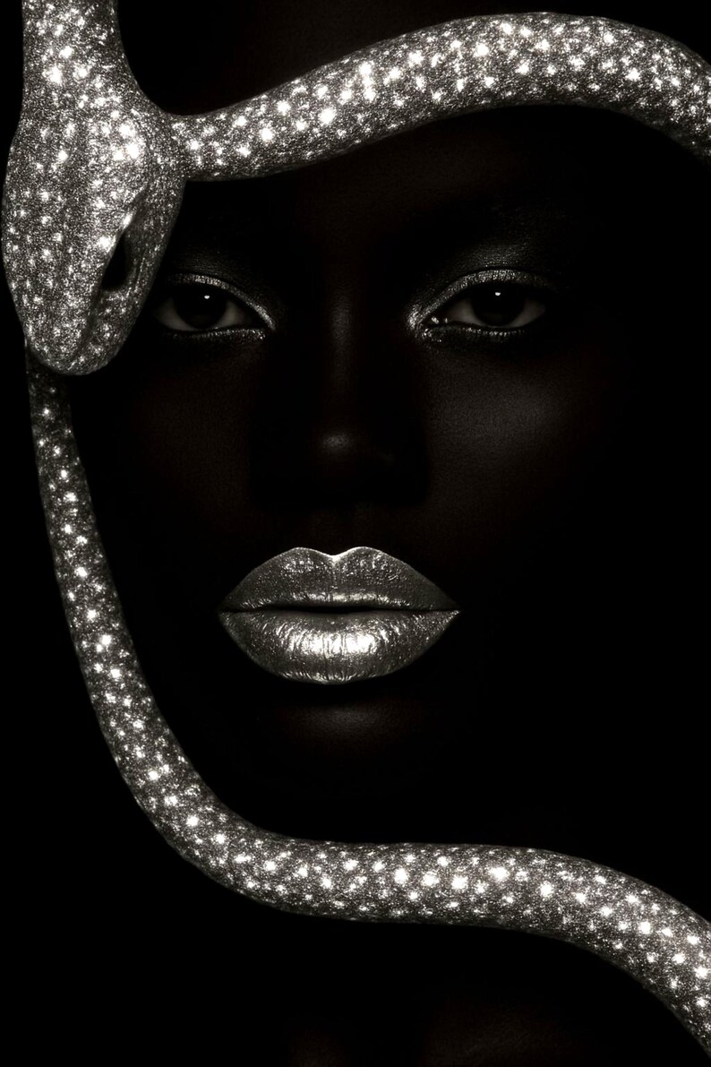 Midnight Shine, Diamond Snake Mask, Medusa in Darkness | Black Art ...