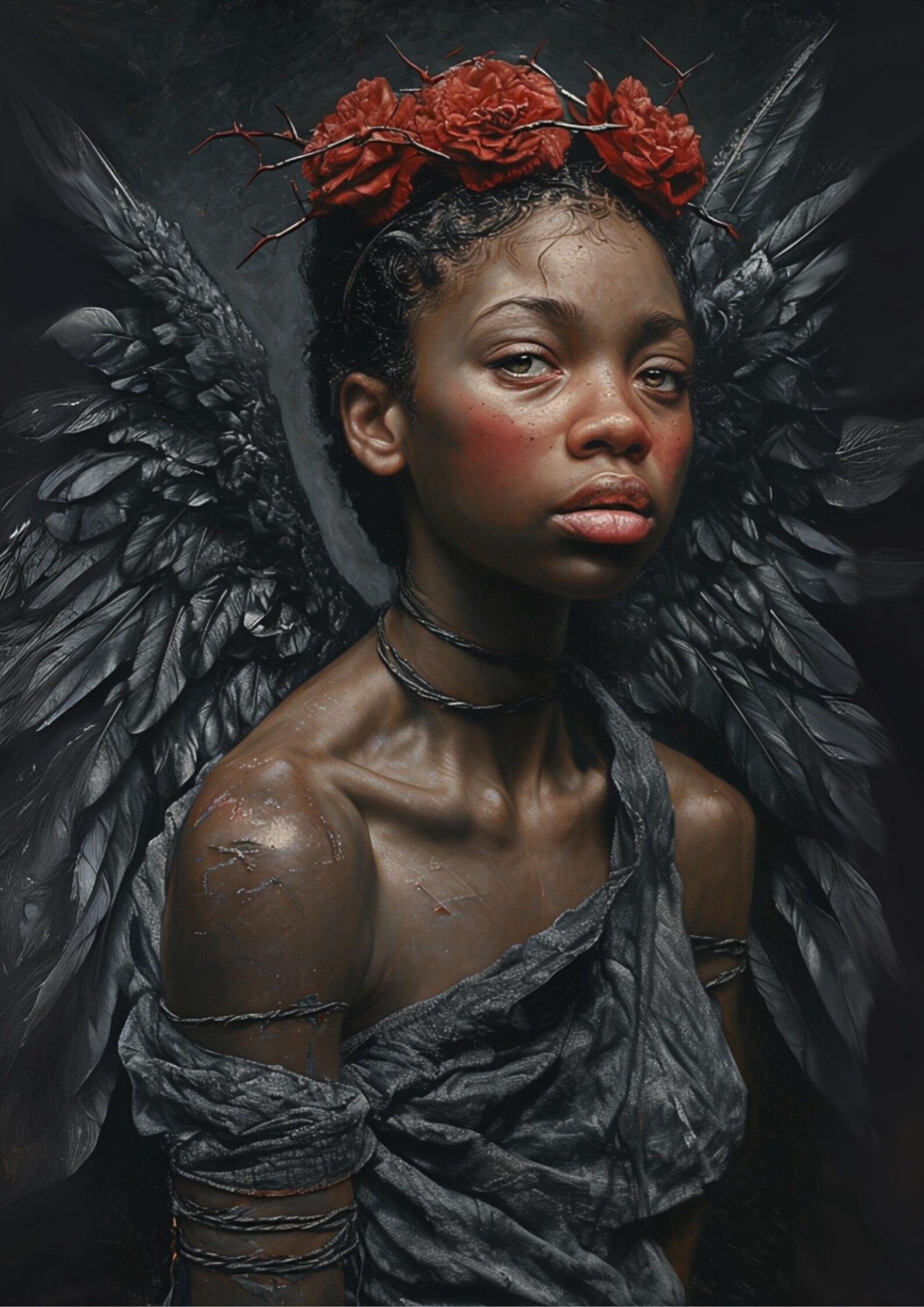 Fallen Angel Portrait | Hyperrealistic Rose Crown Art | Mystical ...