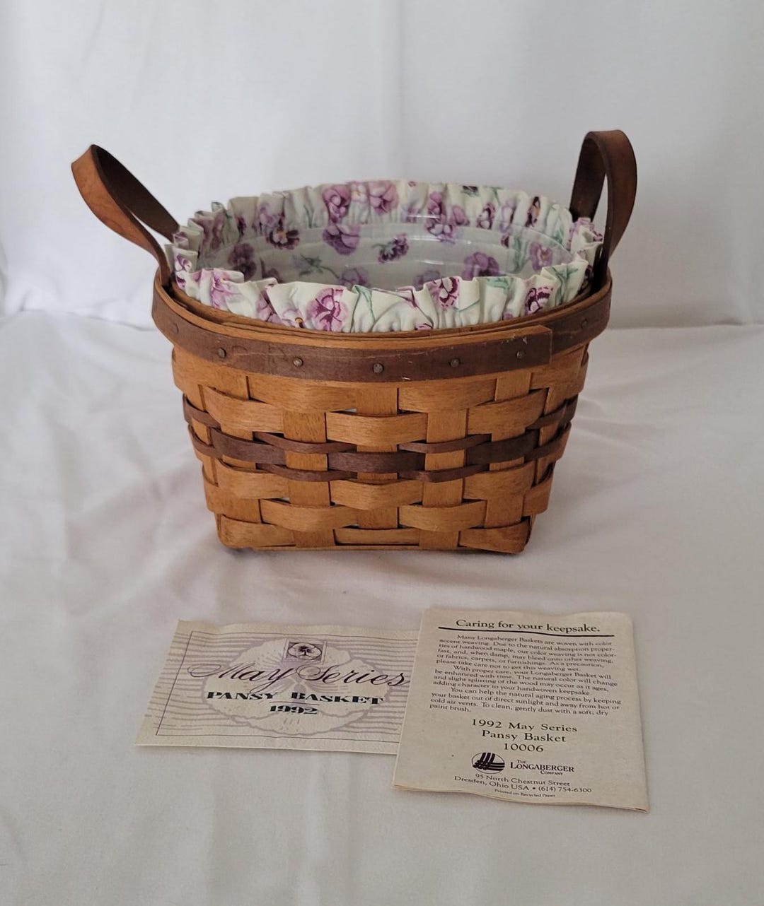 Longaberger 1992 May Series Basket Pansy Stand up Ruffle Liner ...