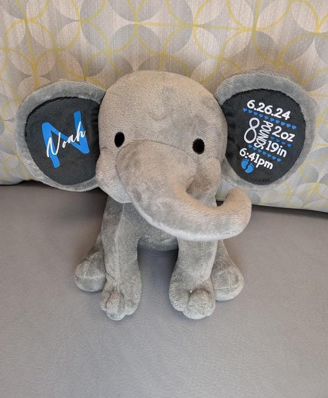 Birth Stat Elephant, Birth Announcement Elephant, Newborn Baby Gift ...