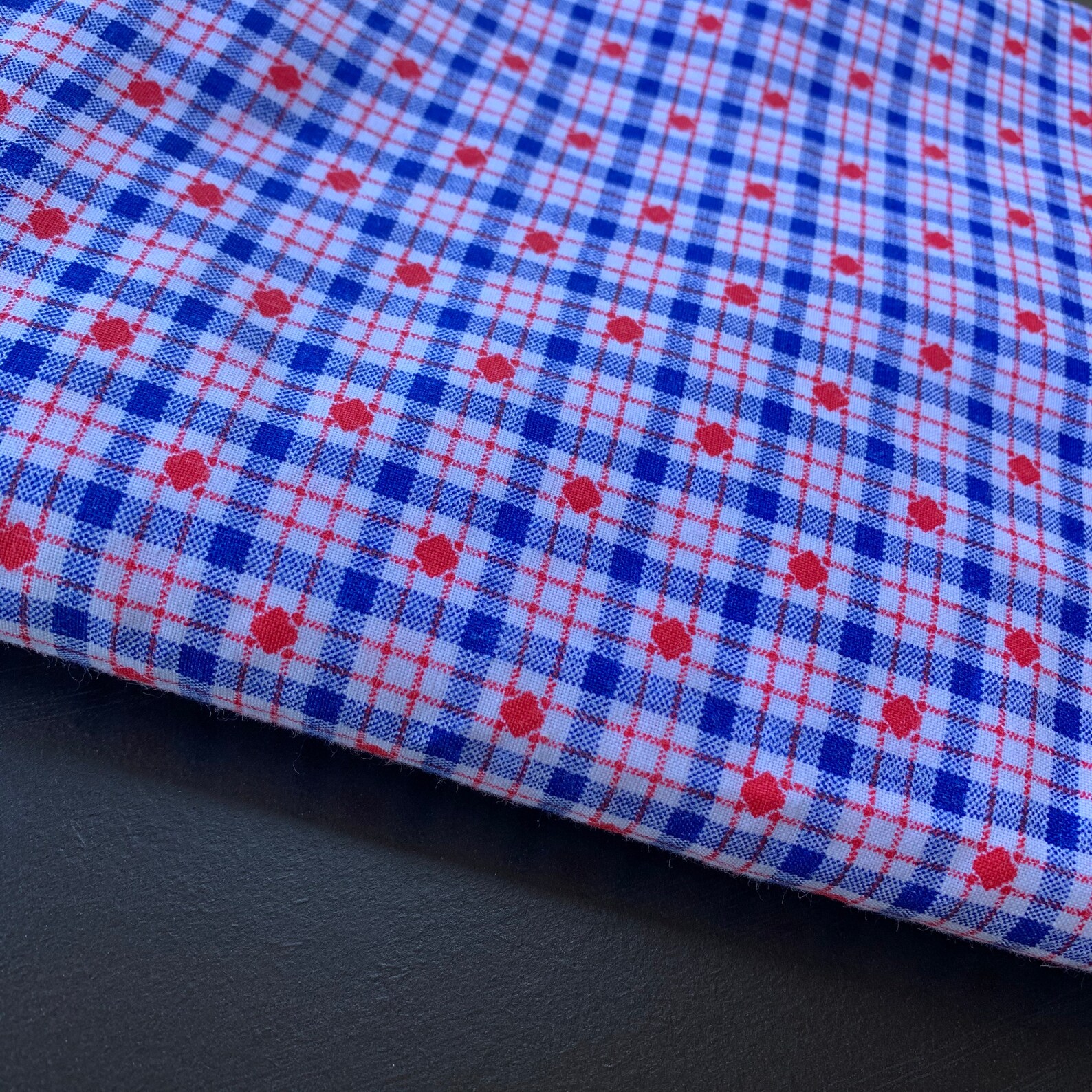 Red White & Blue Check Cotton Fabric | Etsy
