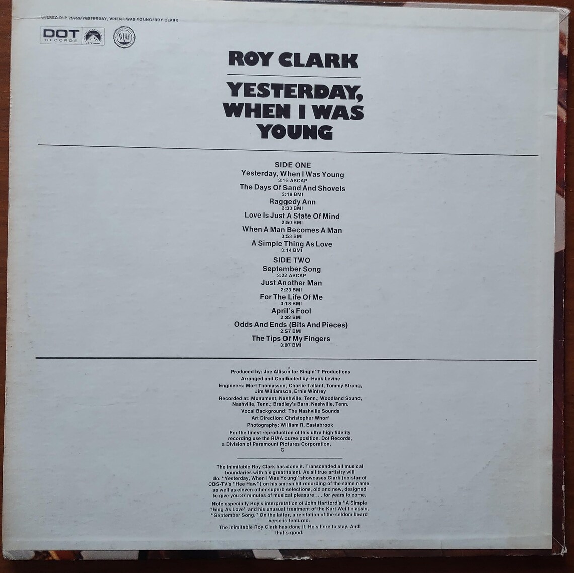 Roy Clark - Yesterday, When I Was Young Vinyl Record - Etsy
