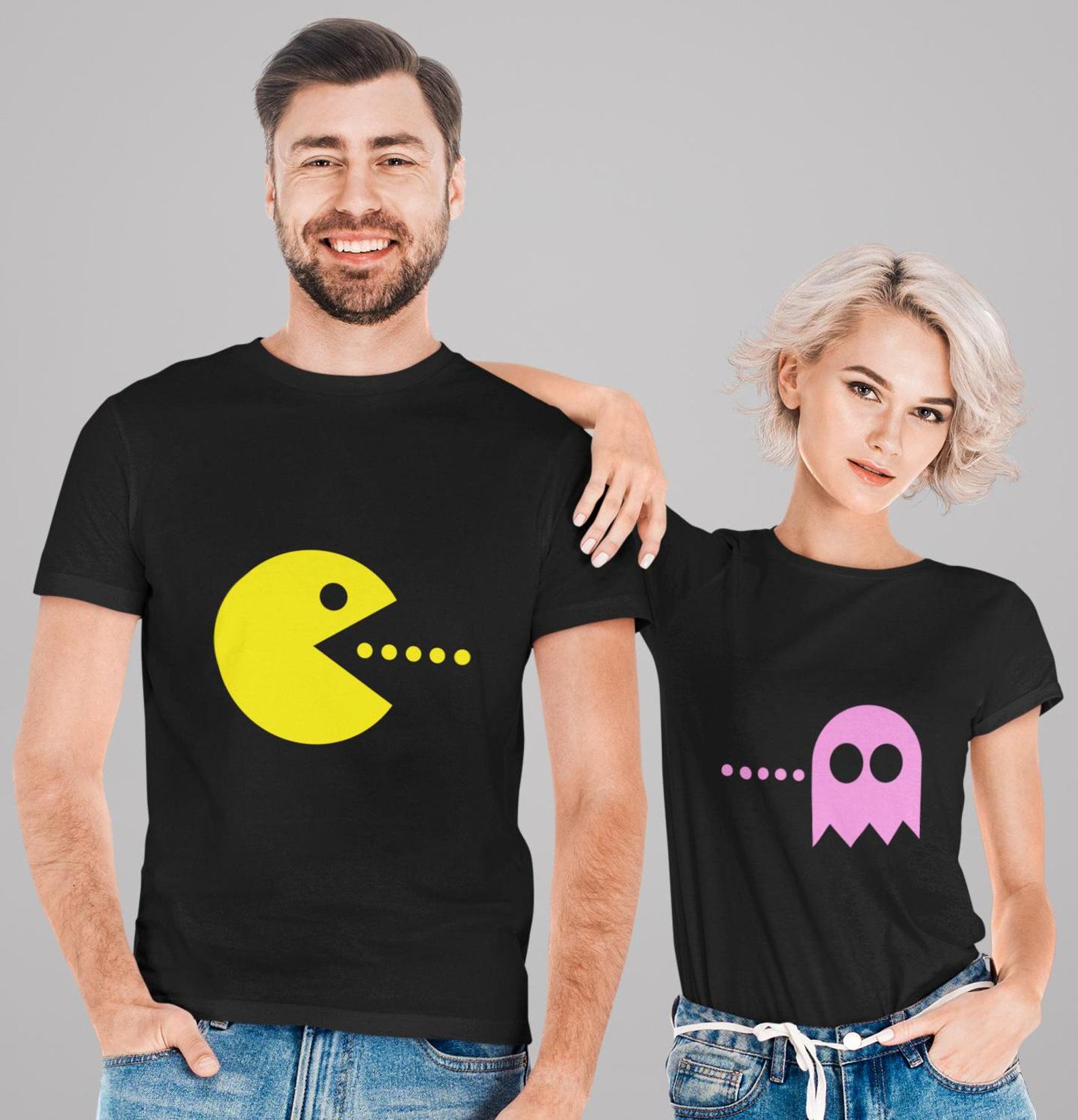 Pacman Lovers T-shirts, Unique Gift for Gamers and Cute Couple. - Etsy