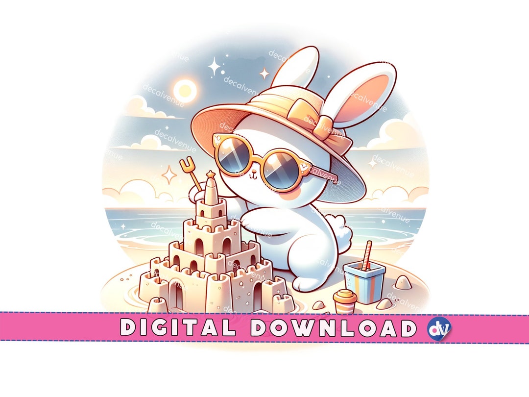 Beach Bunny Sandcastle Art: Summer Vibes Illustration (digital Download ...