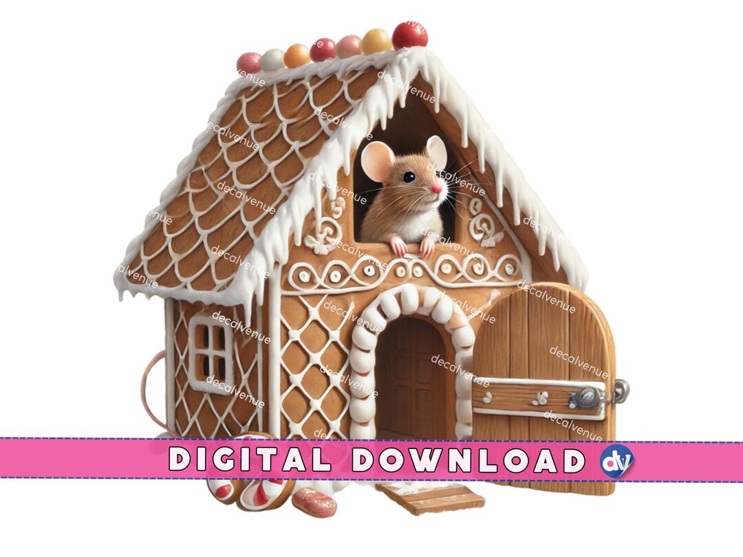 Mouse Peeking Out of a Gingerbread House PNG Digital Download Clipart ...