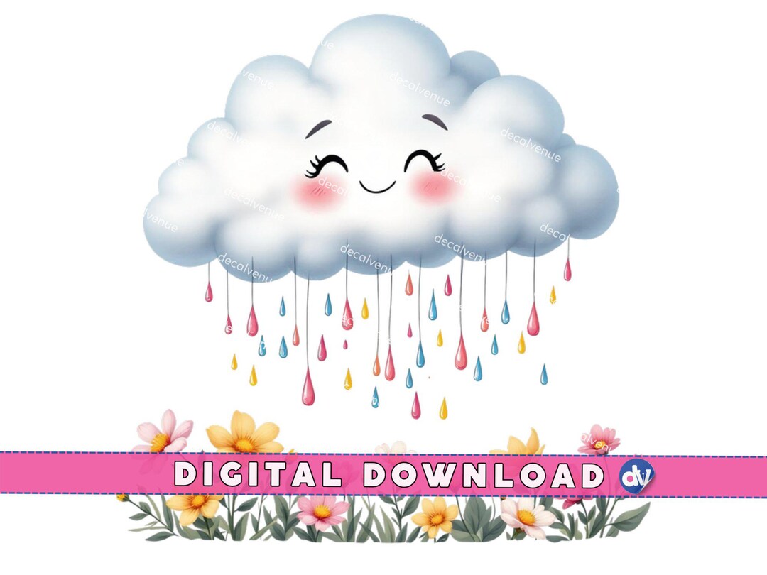 Cute Spring Rain Clouds With Colorful Droplets PNG Digital Download ...