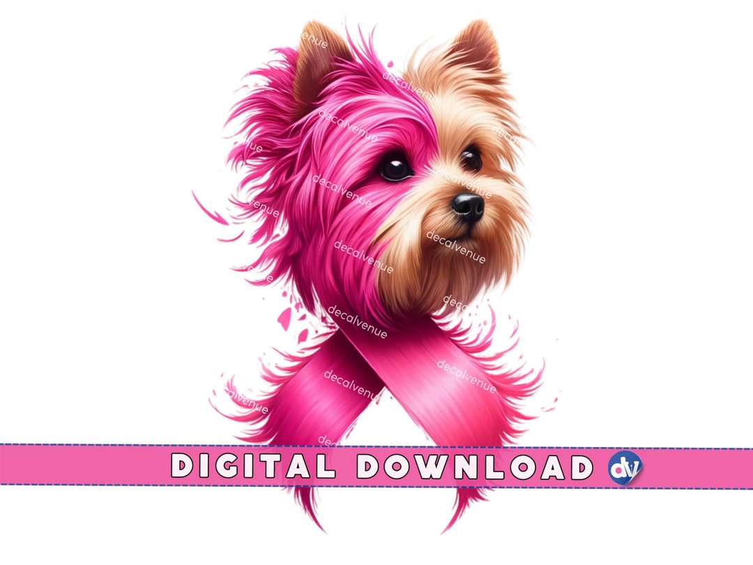 Pink Ribbon Yorkie PNG: Breast Cancer Awareness Clipart (digital ...