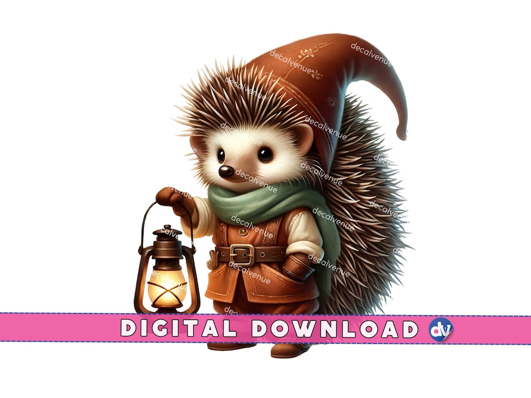 Hedgehog Gnome Holding Lantern PNG Digital Download Clipart - Printable ...