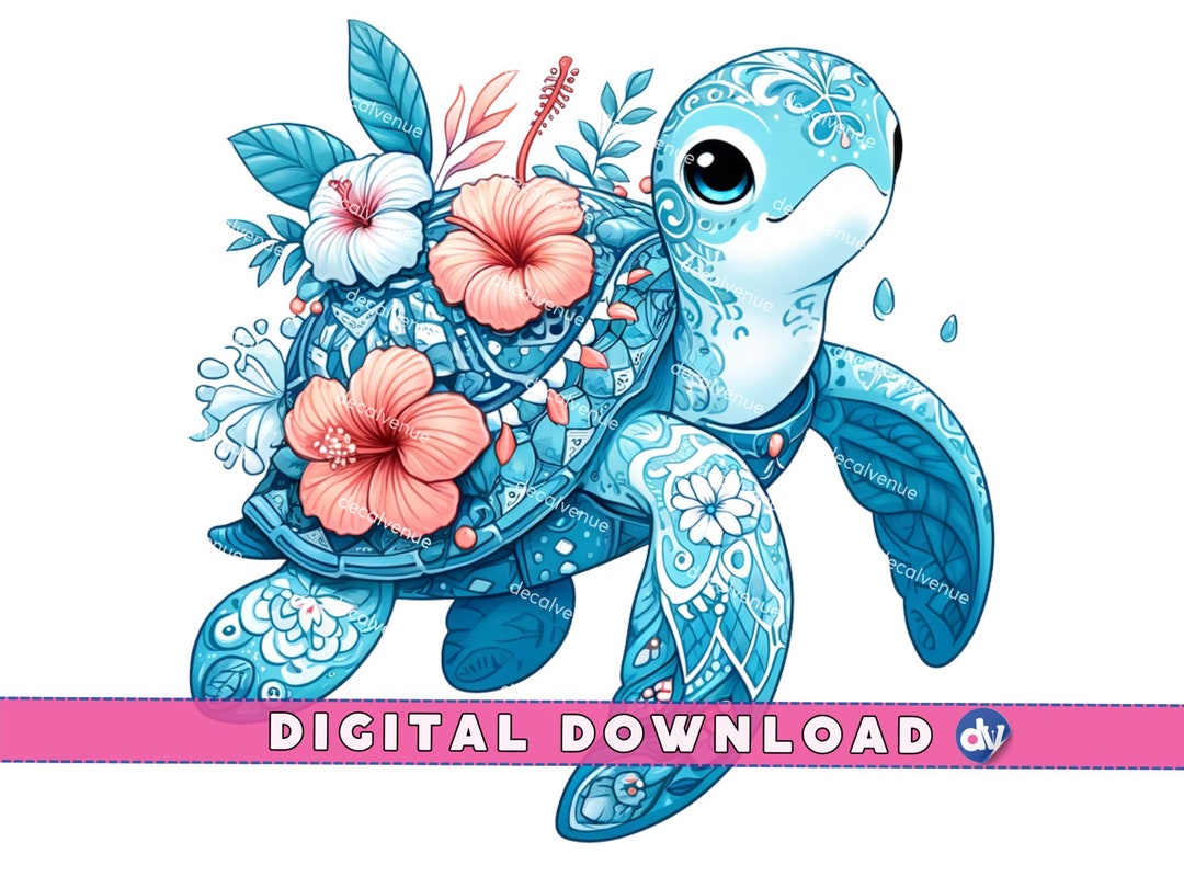 Sea Turtle Hibiscus Flowers PNG Digital Download Clipart - Printable ...
