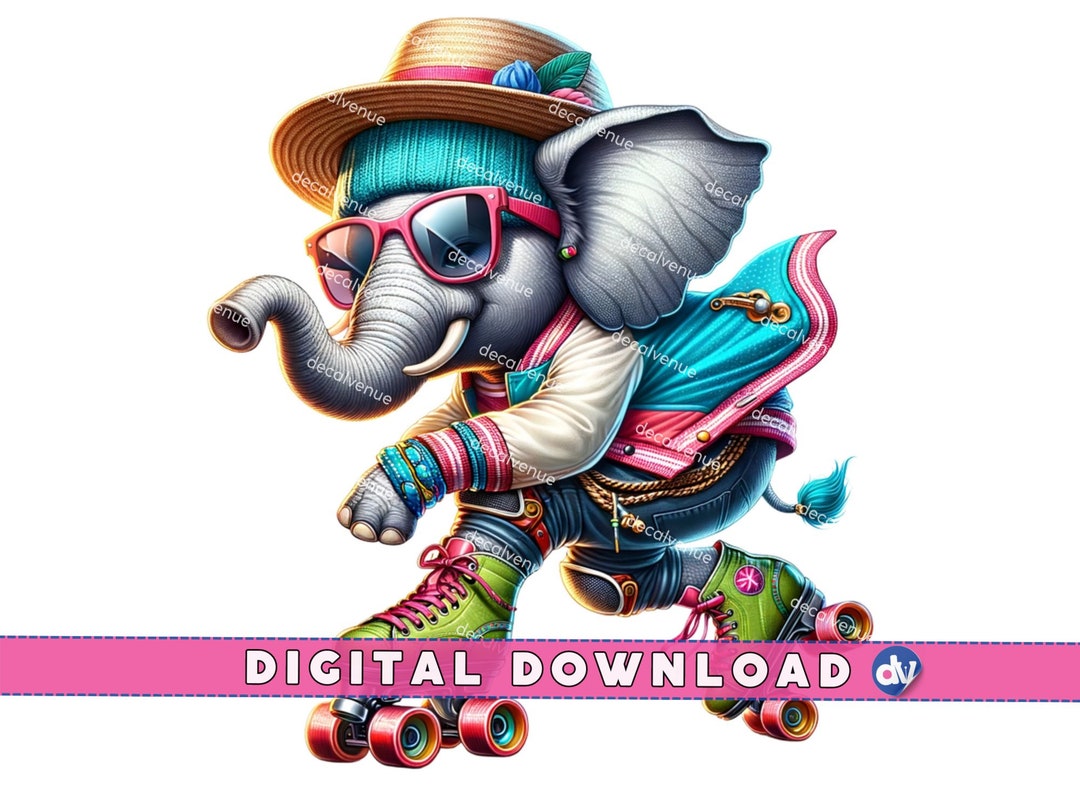 Roller Skating Elephant PNG: Retro Animal Art (digital Download) - Etsy