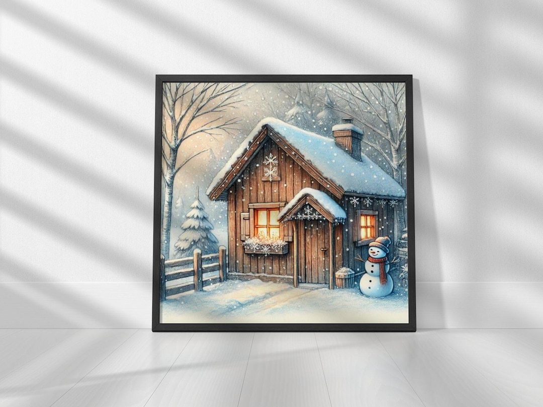 Cozy Winter Cabin in the Snow Printable Art Digital Download, Wall Art ...
