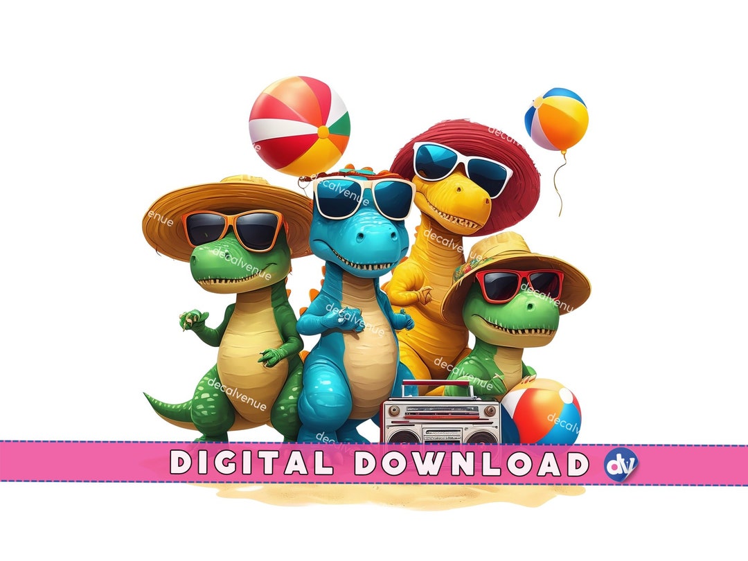 Dinosaur Beach Party Clipart – Summer Vacation PNG (digital Download ...