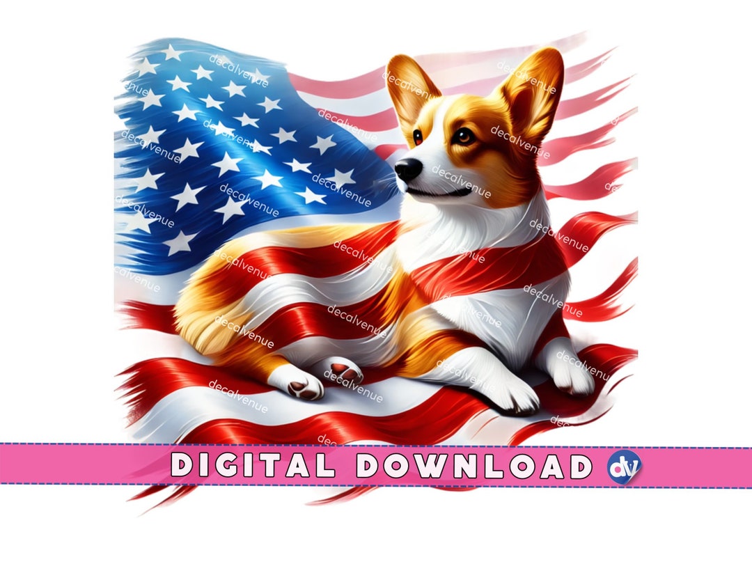 Patriotic Corgi American Flag Stars Stripes PNG Digital Download ...