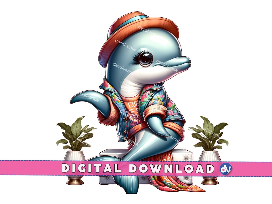 Fashionable Dolphin Art Digital Download PNG Printable Cute Dolphin ...