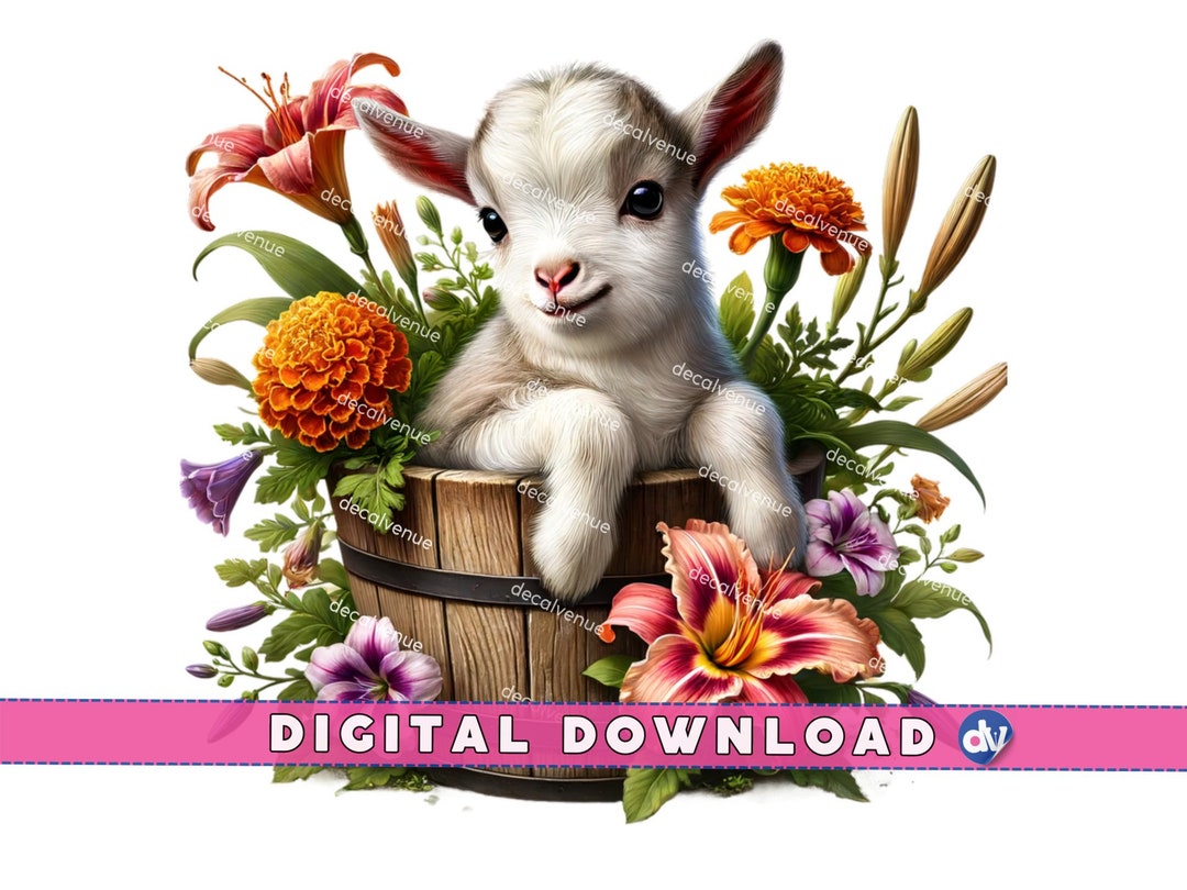 Baby Goat Peeking Out of Flower Pot PNG Digital Download Clipart ...