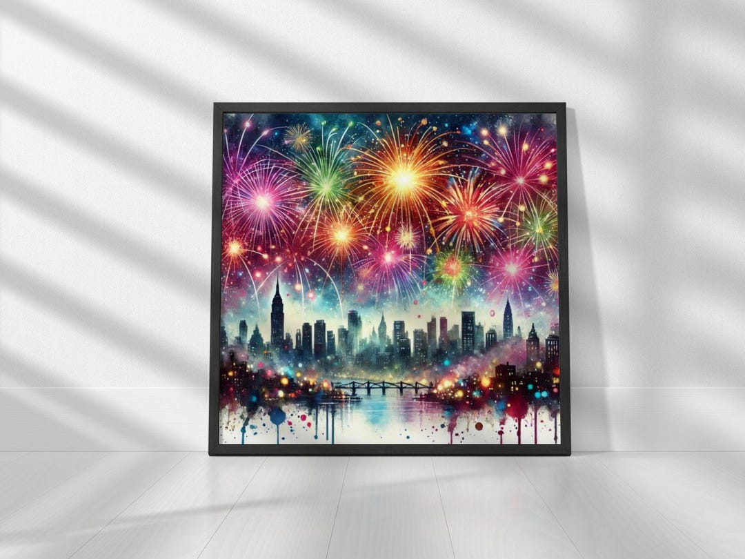New Year's Sparkle - Fireworks Over a Cityscape Printable Art Digital ...