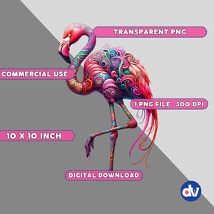 Psychedelic Flamingo Art: Intricate Floral Design (PNG Digital Download ...