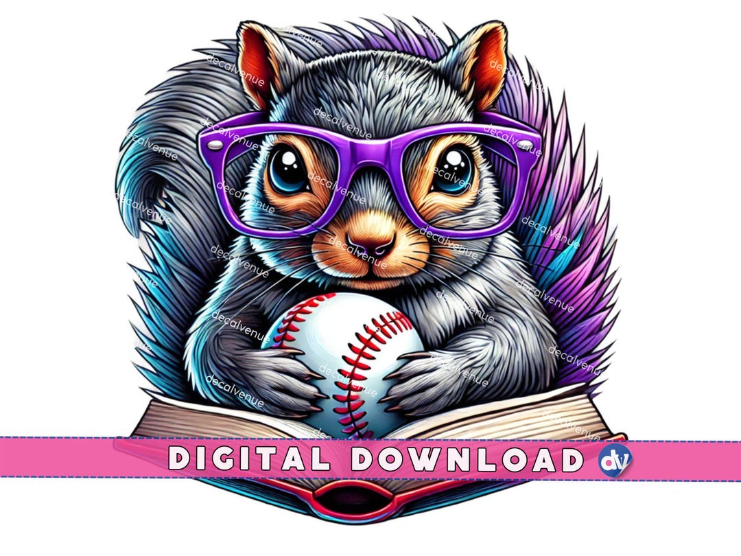 Squirrel Reading Baseball PNG Clipart, DTG/DTF Sublimation (digital ...
