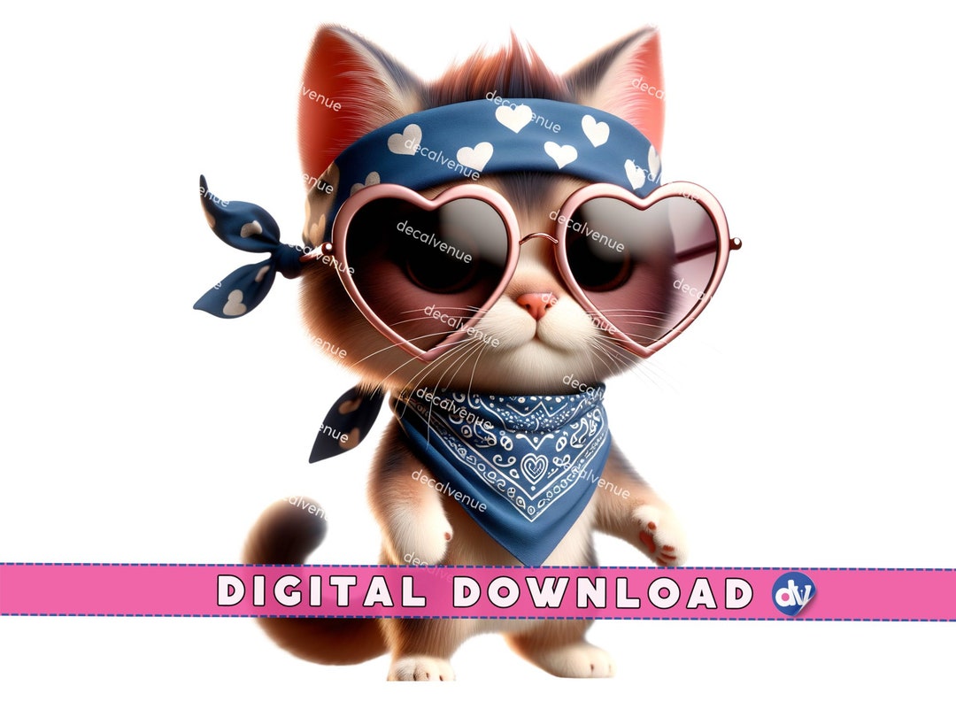Cool Cat With Heart Sunglasses PNG Downloadable Design, Cute Kitty ...