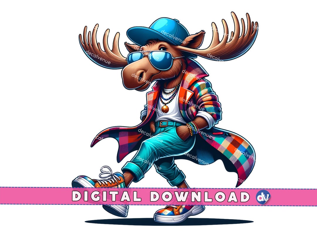 Hipster Moose Cool, Digital Download, Cool Moose Cartoon PNG, Printable ...