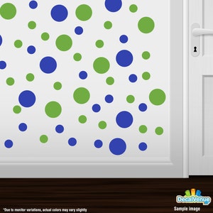 Lime Green / Blue Vinyl Polka Dot Wall Decals Circles Stickers (peel ...