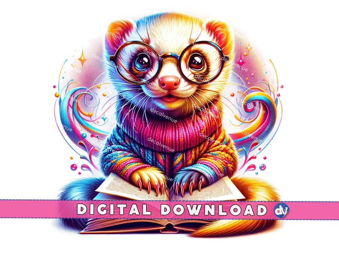Ferret With Reading Glasses Open Book PNG Digital Download Clipart ...