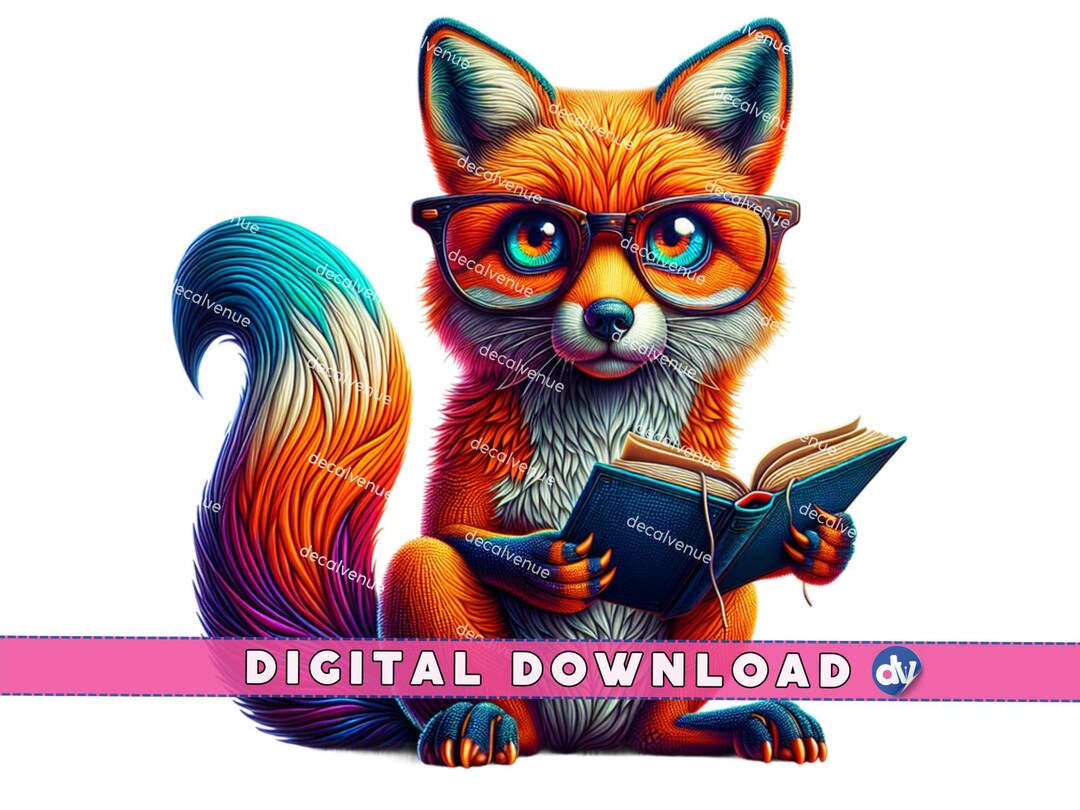 Fox With Reading Glasses Open Book PNG Digital Download Clipart ...