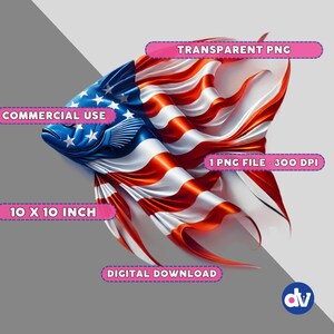 Patriotic Flagfish American Flag Stars Stripes PNG Digital Download ...