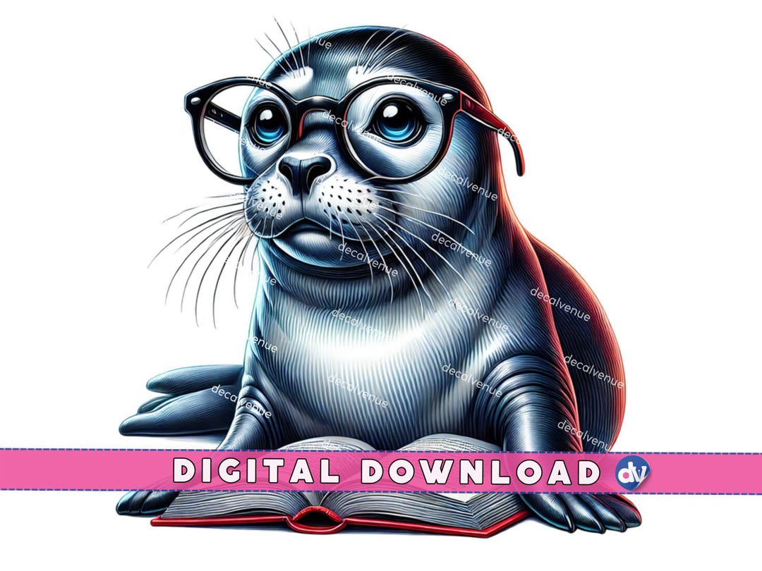Seal With Reading Glasses Open Book PNG Digital Download Clipart ...