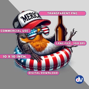 Robin Bird American Flag Float Merica PNG Digital Download Clipart ...