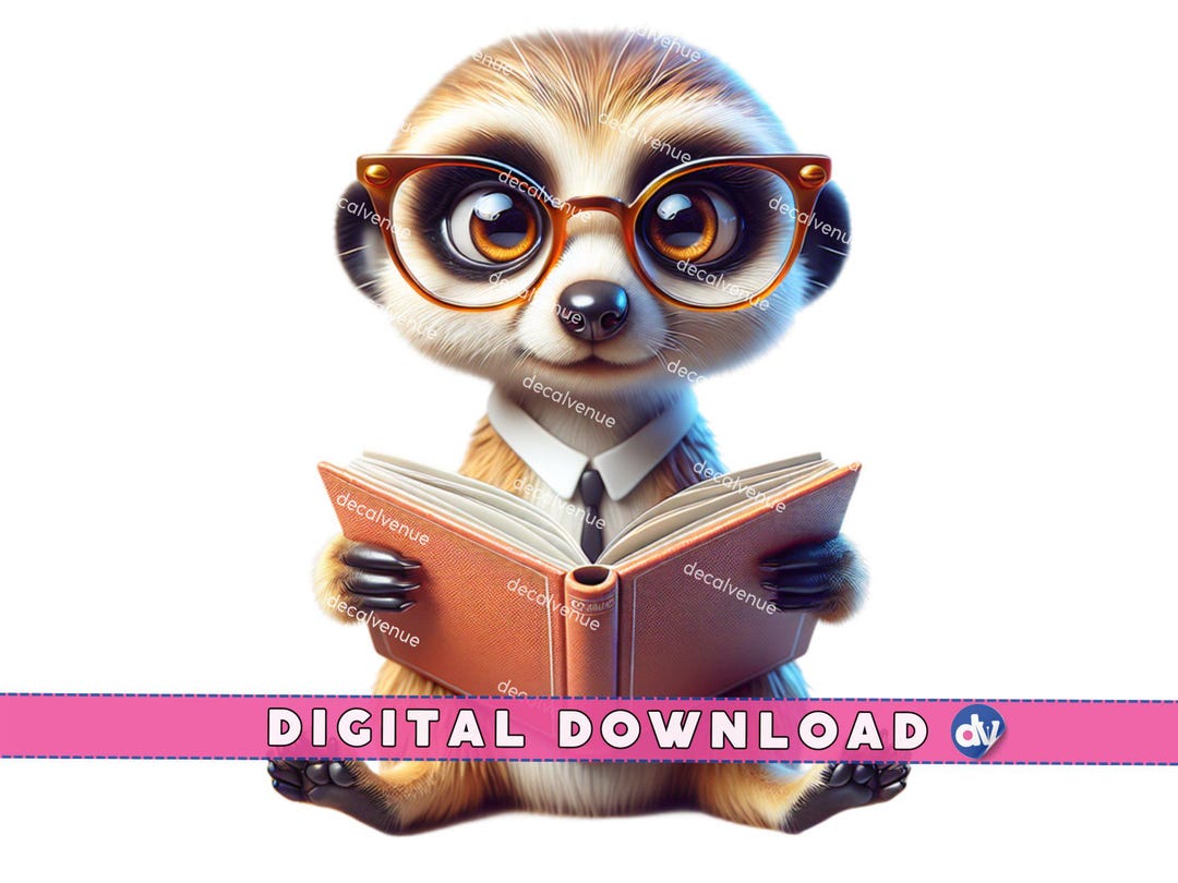 Meerkat With Reading Glasses Open Book PNG Digital Download Clipart ...