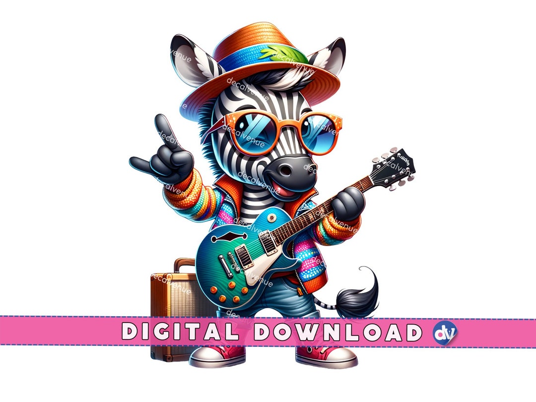 Zebra Rockstar Guitarist Clipart – Sublimation Design (PNG Digital ...