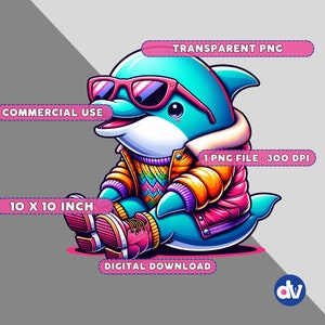 Trendy Dolphin PNG Digital Download, Printable, Cool Dolphin Art, Funky Dolphin Illustration ...