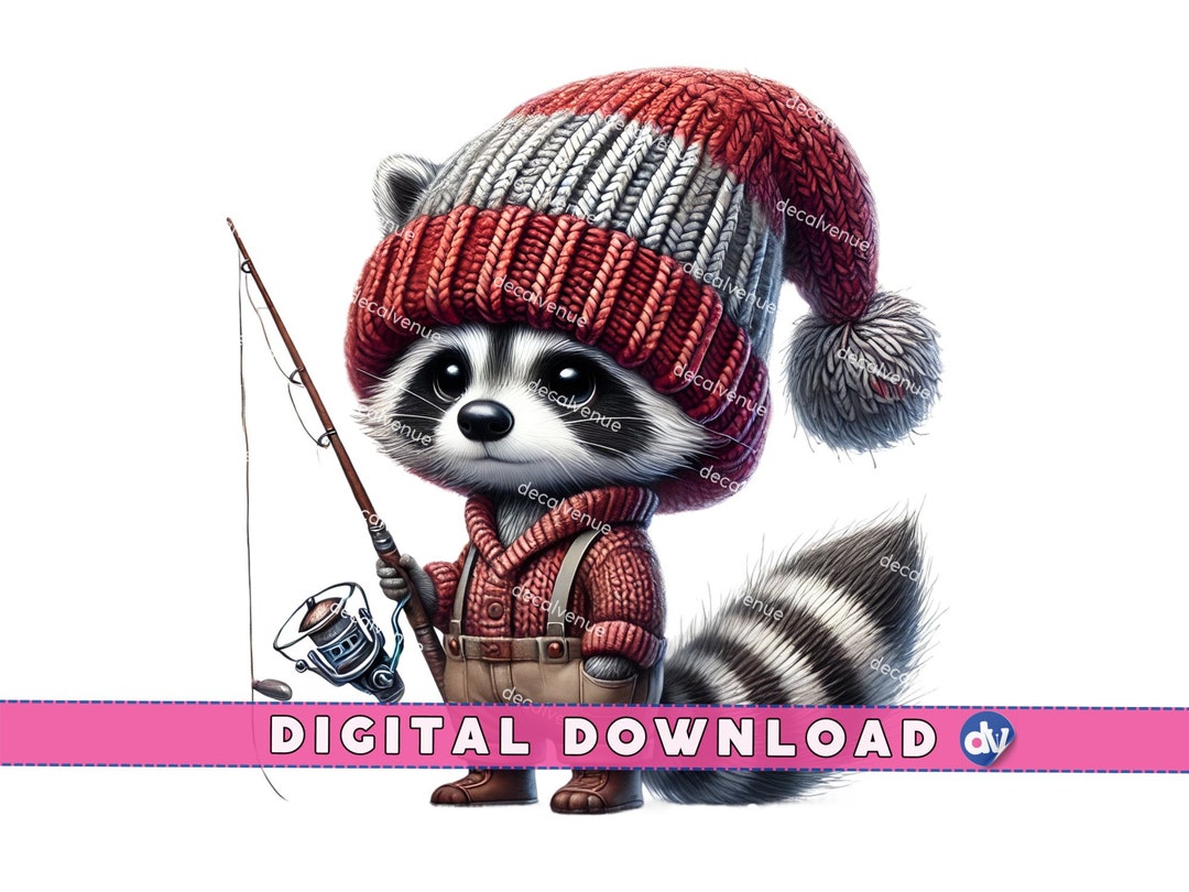 Fishing Raccoon Gnome PNG – Sublimation Design, Printable Art (digital ...